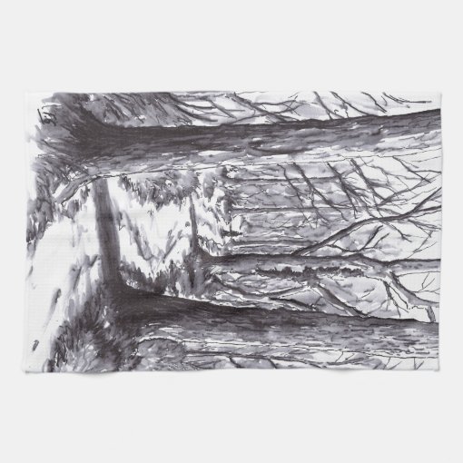 forest path ink landscape drawing kitchen towel | Zazzle
