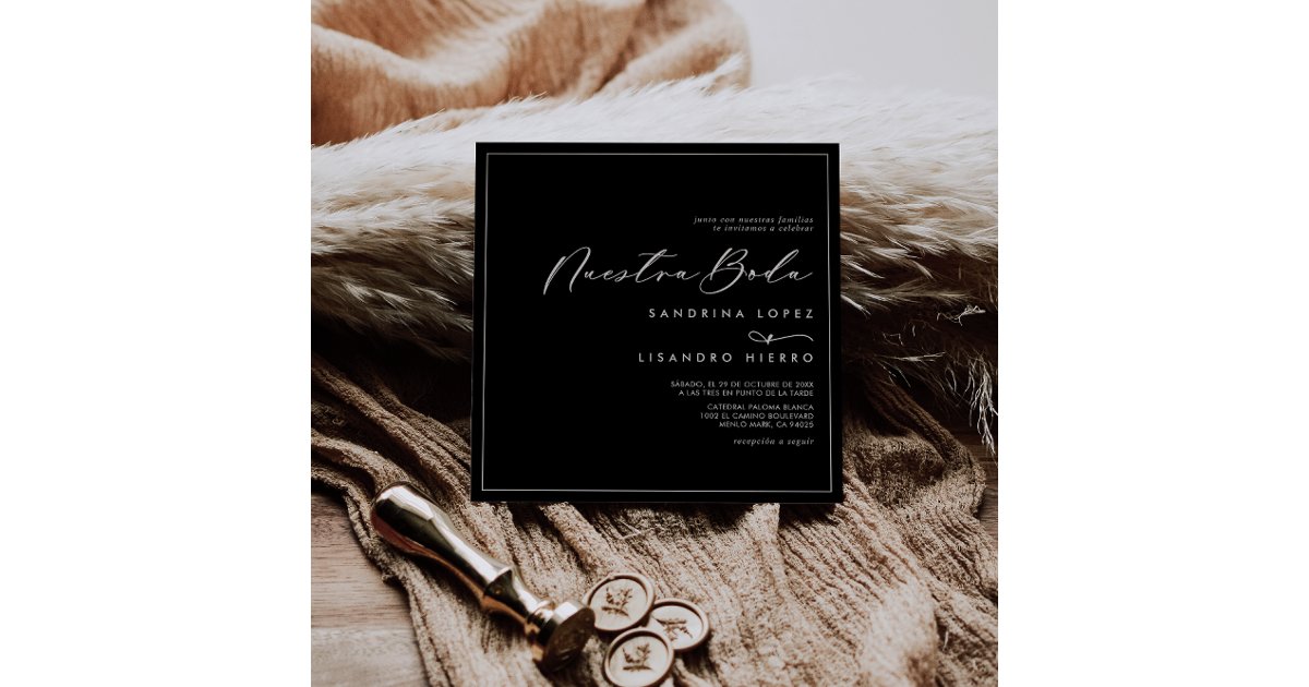 Formal Classic Black Square Nuestra Boda Wedding Invitation | Zazzle
