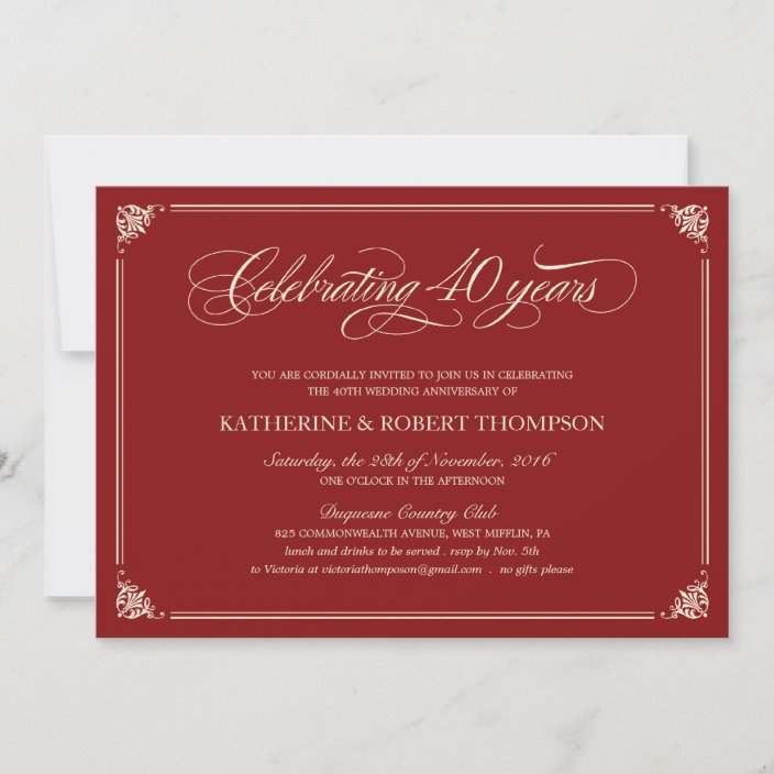 Formal Ruby 40th Anniversary Invitations | Zazzle.ca