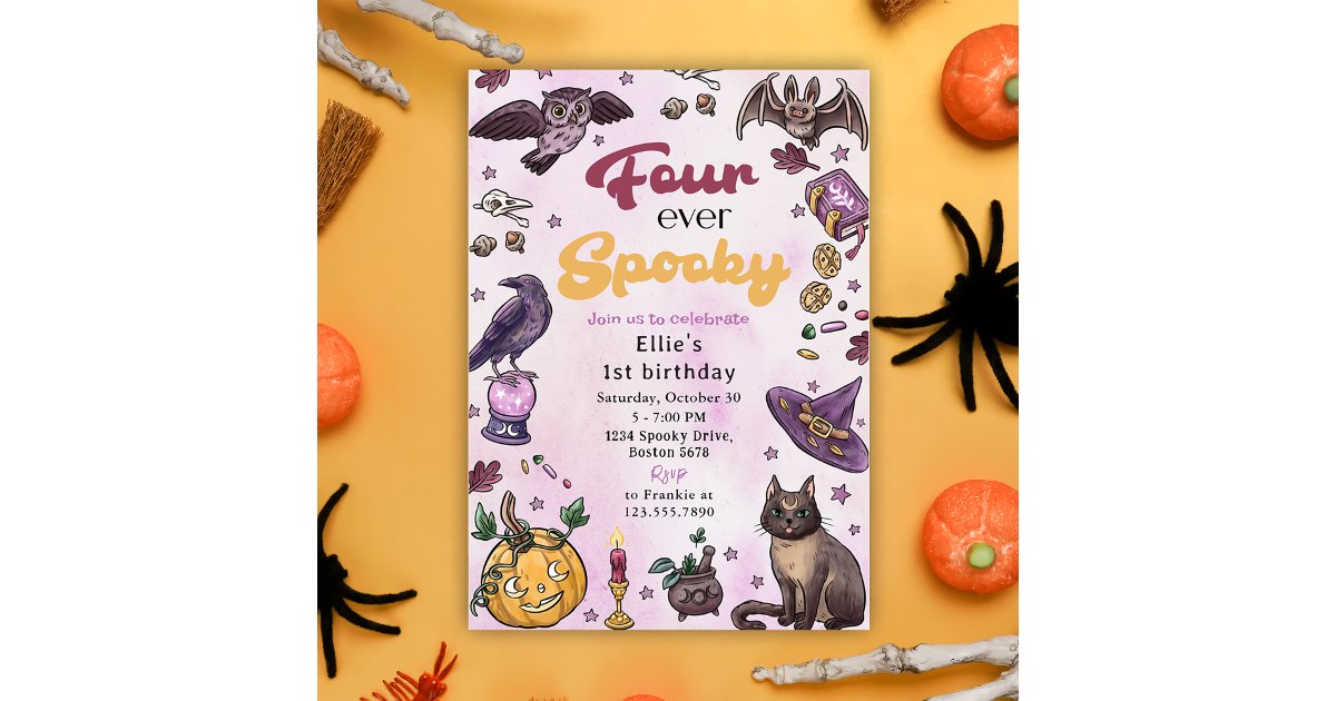 Four Ever Spooky Cute Halloween 4th Birthday Invitation | Zazzle