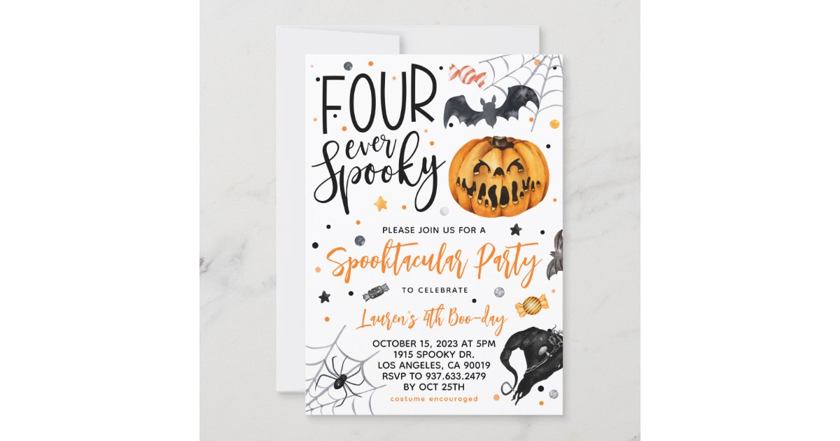 Four Ever Spooky Halloween Birthday Invitation | Zazzle