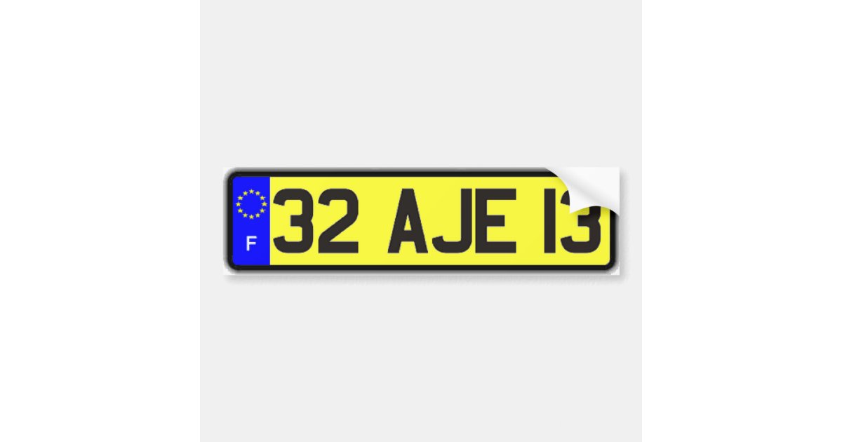 French Euro License Plate Yellow Bumper Sticker | Zazzle