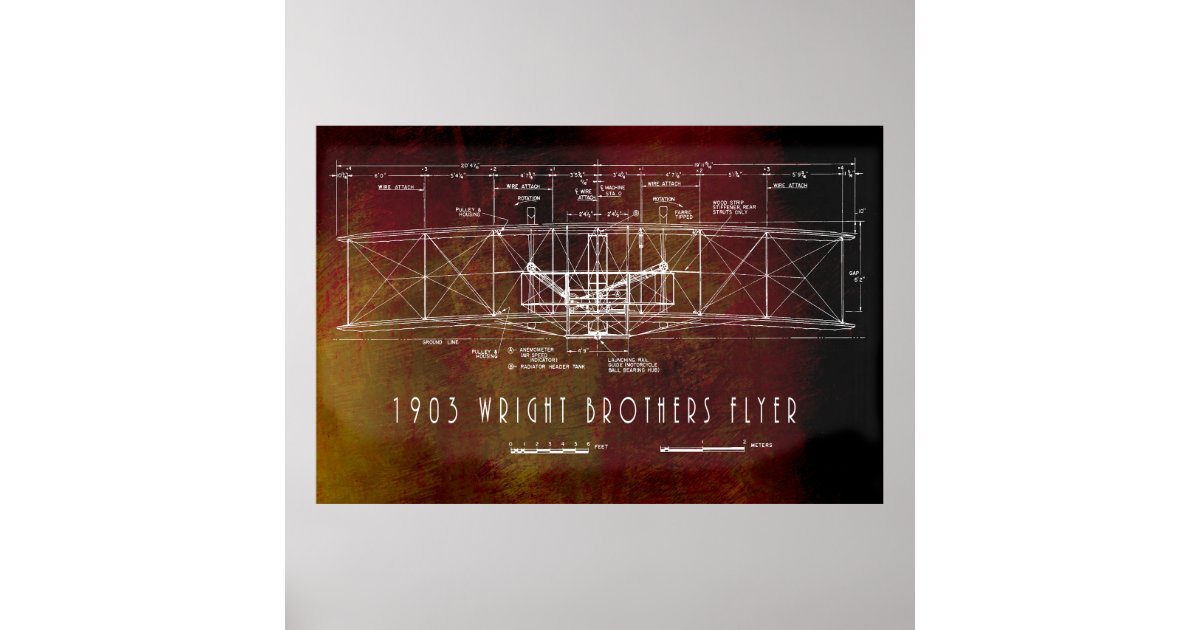 Front View Blueprint First Manned Flight Aircraft Poster | Zazzle