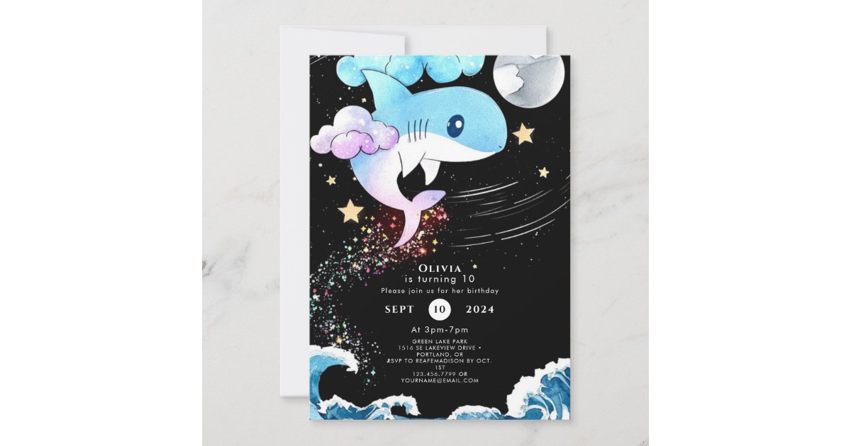 Fun Custom Boho Shark Birthday Invitation | Zazzle