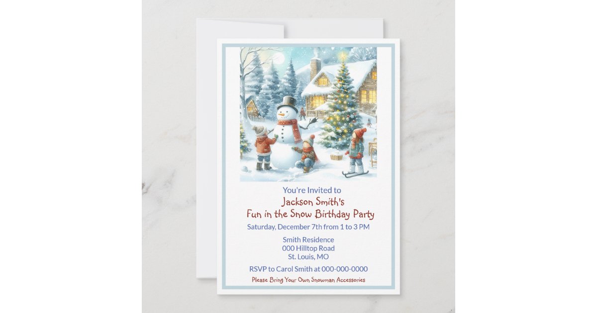 Fun in the Snow Kids Birthday Invitation | Zazzle