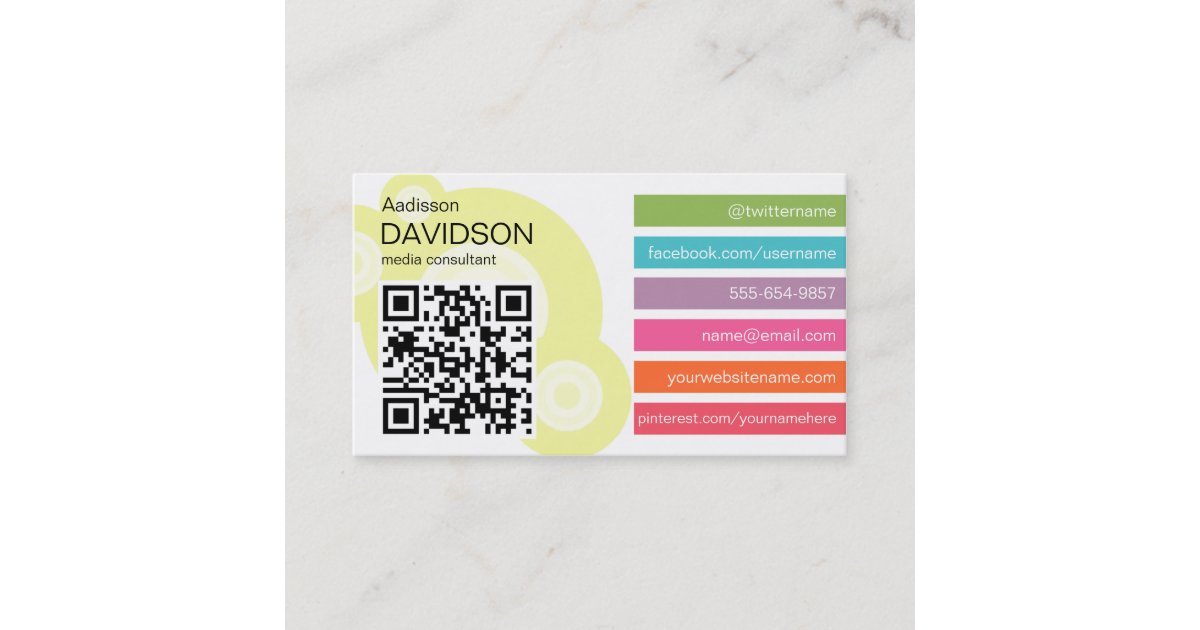 Funky Bar QR CODE Social Media Business Card | Zazzle