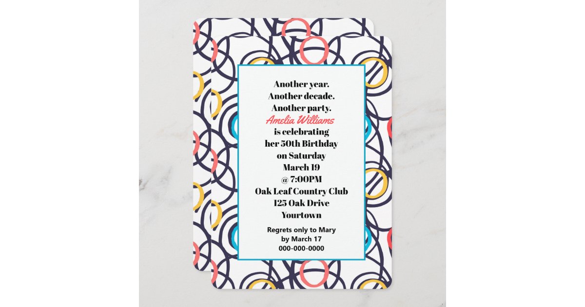 Funky Doodles 50th Birthday Party Invitation | Zazzle