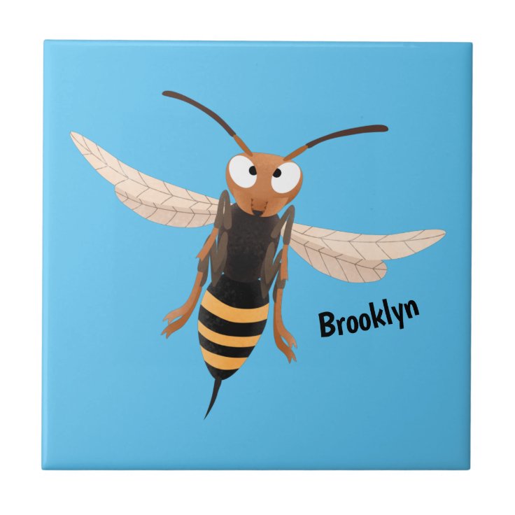Funny angry hornet wasp cartoon illustration tile | Zazzle