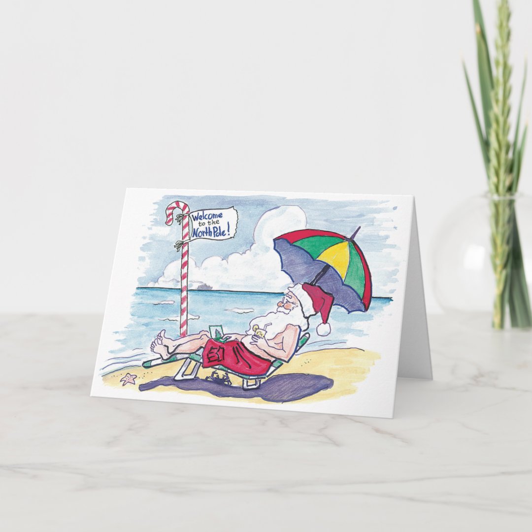 Funny Beach Santa Christmas Card | Zazzle