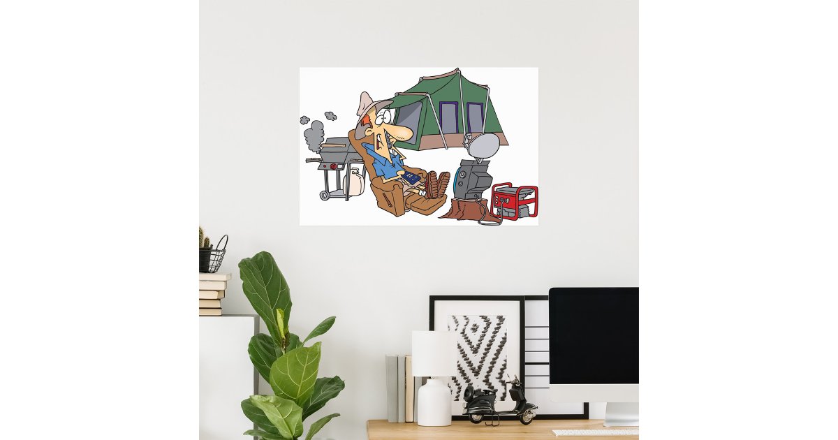 Funny Glamping Cartoon Luxury Camping Poster | Zazzle