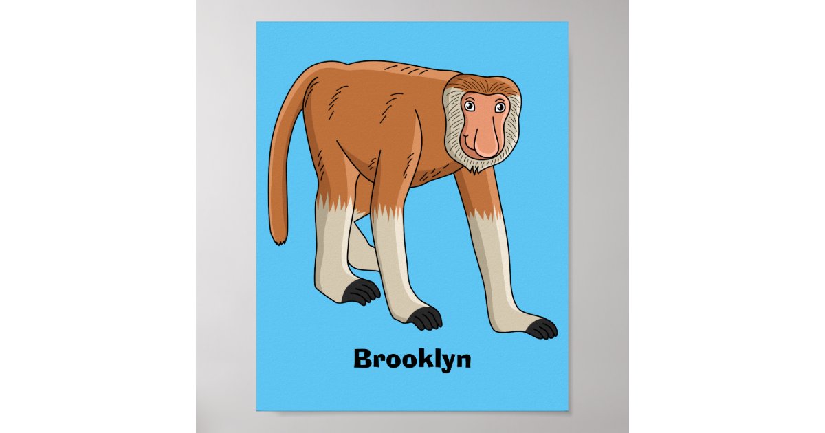 Funny proboscis monkey cartoon illustration poster | Zazzle