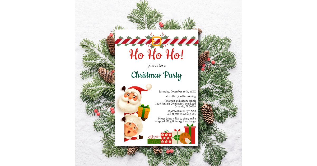 Funny Santa and Mrs Claus Ho Ho Ho Christmas Party Invitation | Zazzle