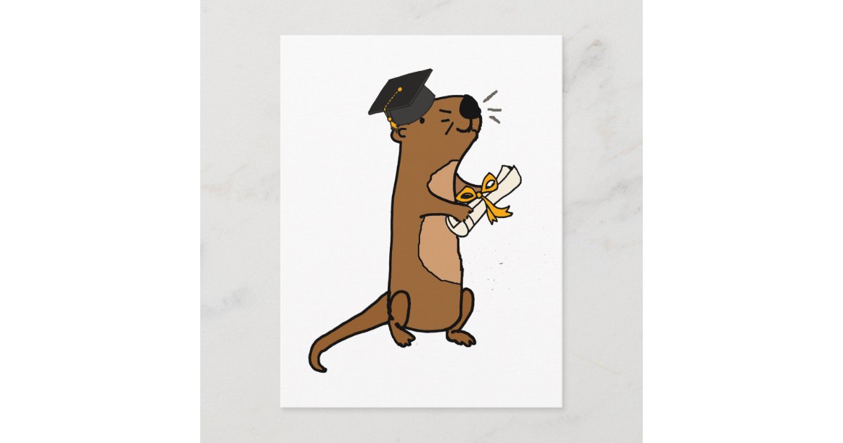 Funny Sea Otter Graduation Cartoon Announcement Postcard | Zazzle