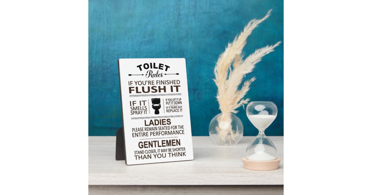 Funny Toilet Rules Bathroom Restroom Humor Plaque | Zazzle