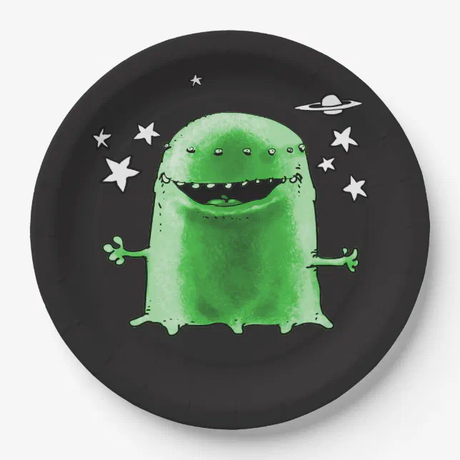 funny weird alien cartoon style illustration paper plate | Zazzle
