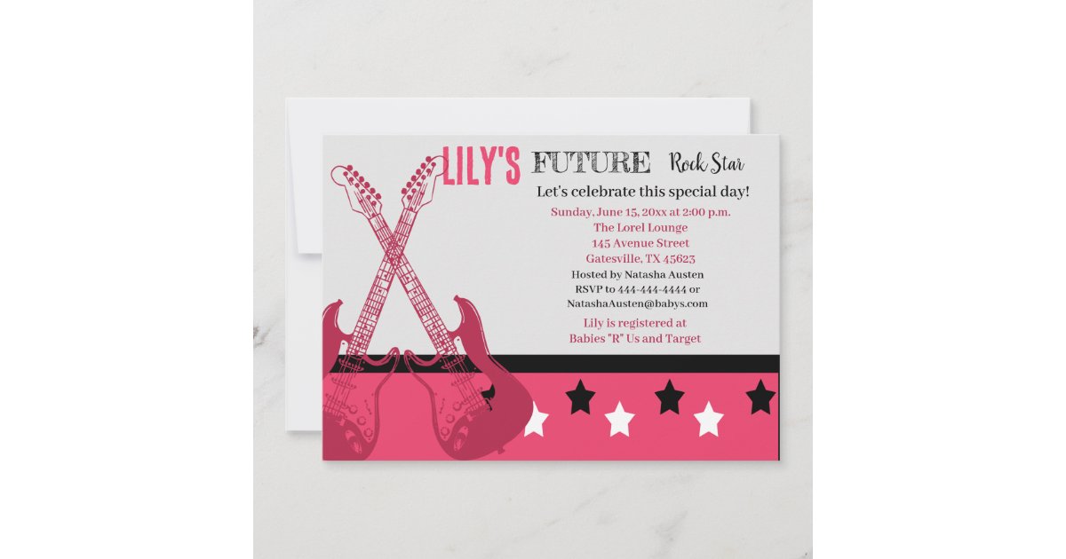 Future Rocker Baby Shower Pink Invitation | Zazzle