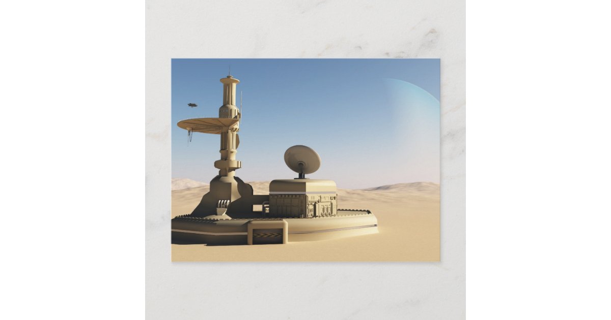 Futuristic Sci-Fi desert outpost building Postcard | Zazzle