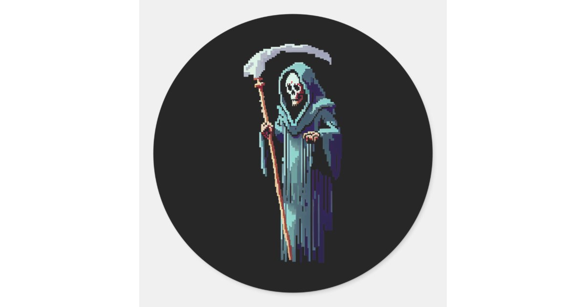 Gamer 8 Bit Pixel Art Video Game Grim Reaper Of De Classic Round ...