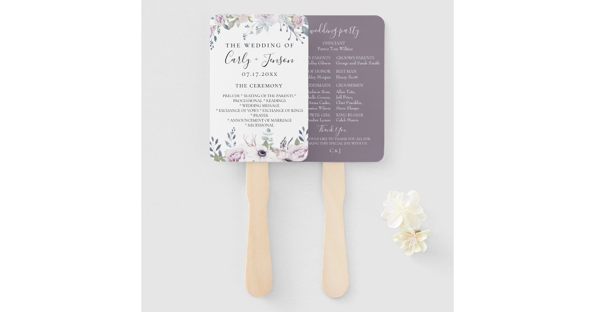 Garden Floral Wedding Program Hand Fans | Zazzle