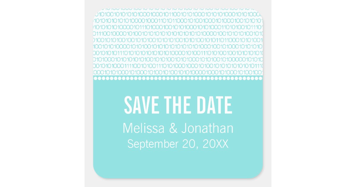 Geek Chic Save the Date Stickers, Aqua Square Sticker | Zazzle