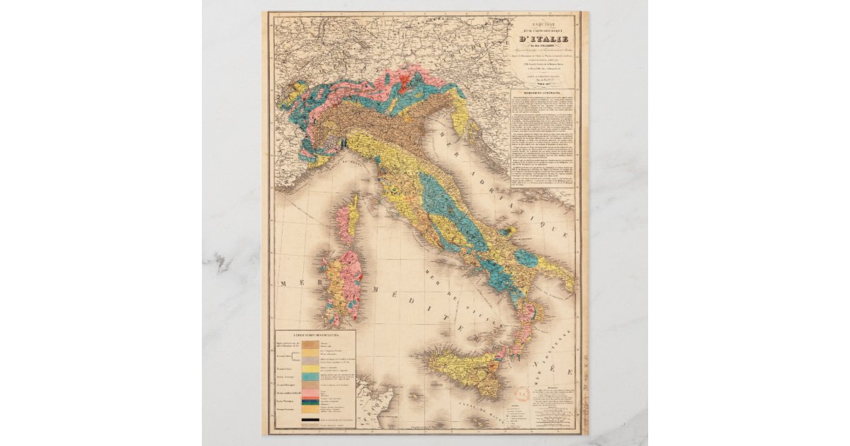 Geological Map of Italy by H. de Collegno (1844) | Zazzle