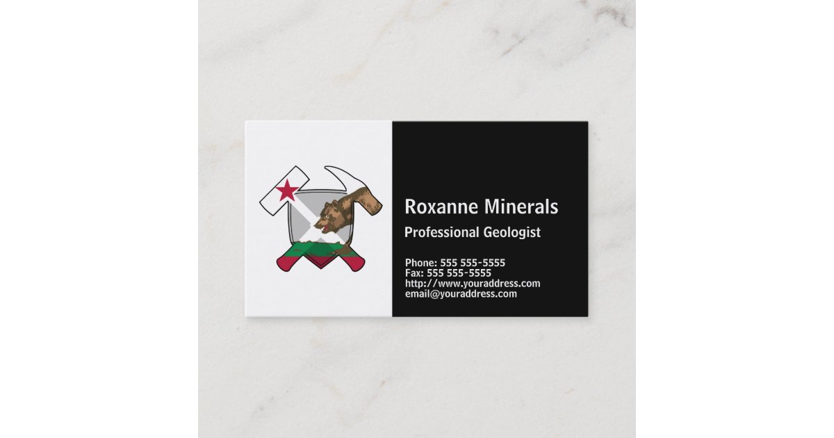 Geologist's Rock Hammer Logo with California Flag Business Card | Zazzle
