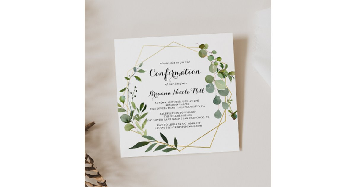 Geometric Gold Tropical Calligraphy Confirmation Invitation | Zazzle