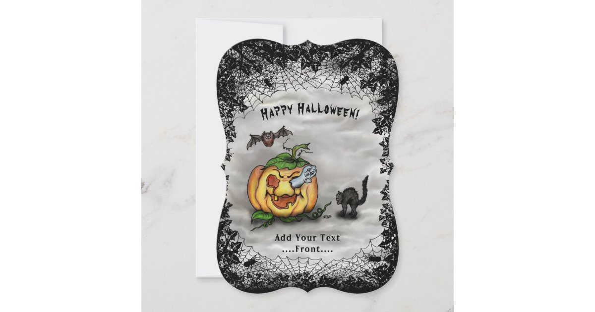 Ghost , Cat , Bat and Pumpkin , Happy Halloween! Invitation | Zazzle
