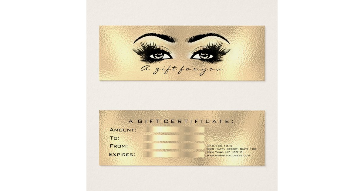 Gift Certificate Glass Gold Lashes Eyes Makeup | Zazzle