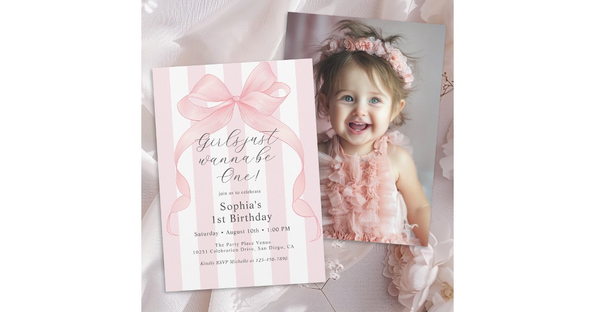 Girls Just Wanna Be One Photo 1st Birthday Invitation | Zazzle