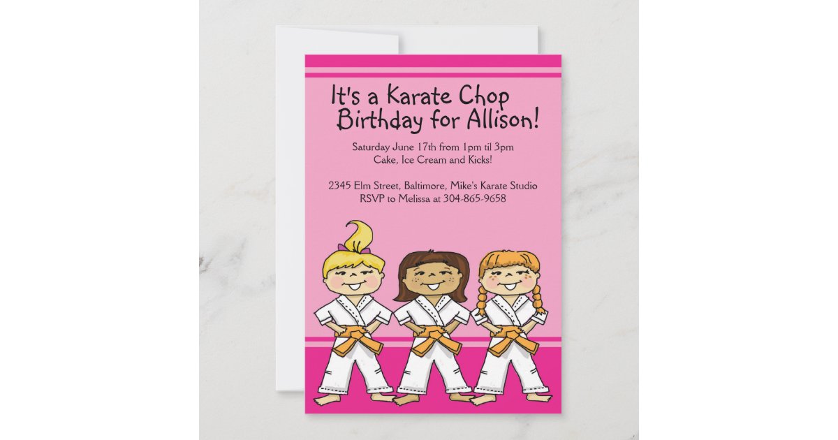 Girls Karate Themed Birthday Party Invitations | Zazzle