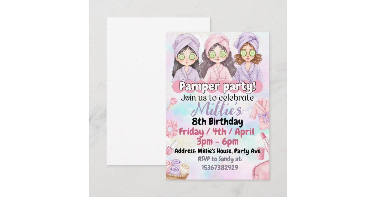 Girls pamper party birthday invitation | Zazzle