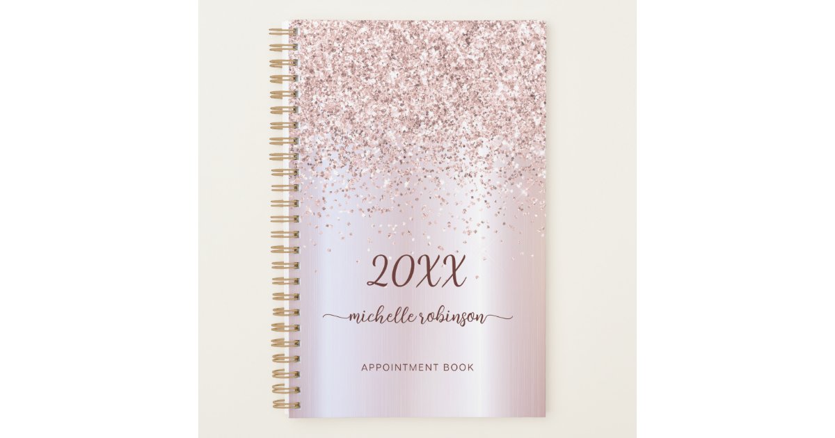 Girly Blush Metal Rose Gold Glitter Monogram 2023 Planner | Zazzle