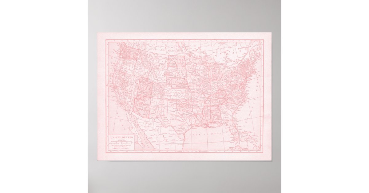 Girly Pink Map of the United States of America Poster | Zazzle