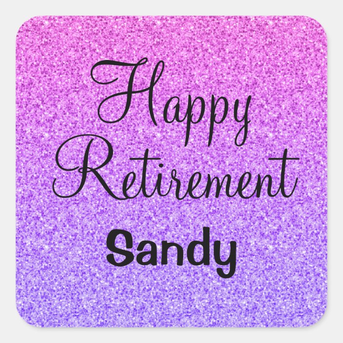 Glam Happy Retirement Ombre Purple Glitter Sparkle Square Sticker ...