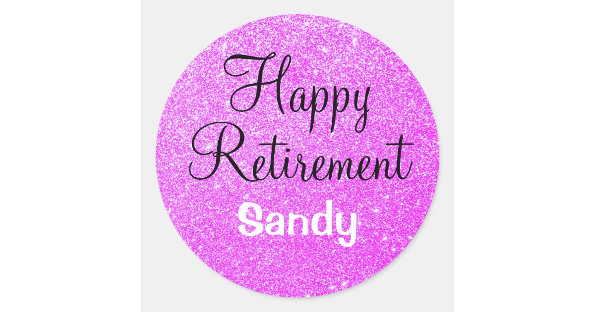 Glam Happy Retirement Purple Glitter Sparkle Classic Round Sticker | Zazzle