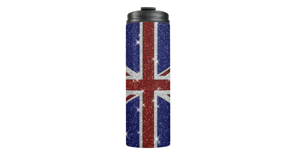 Glitters Shiny Sparkle Union Jack Flag Thermal Tumbler | Zazzle