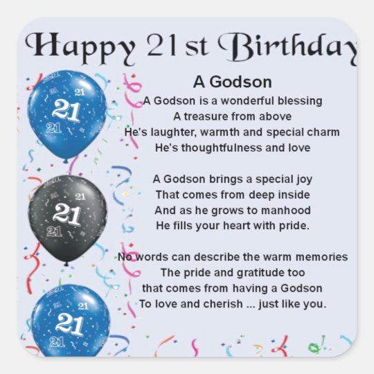 Godson Poem - 21st Birthday Square Sticker | Zazzle.ca