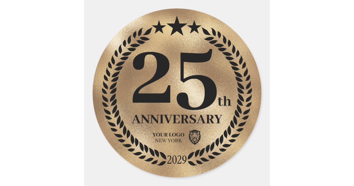 Gold 25th Anniversary Business Logo Commemorative Classic Round Sticker ...