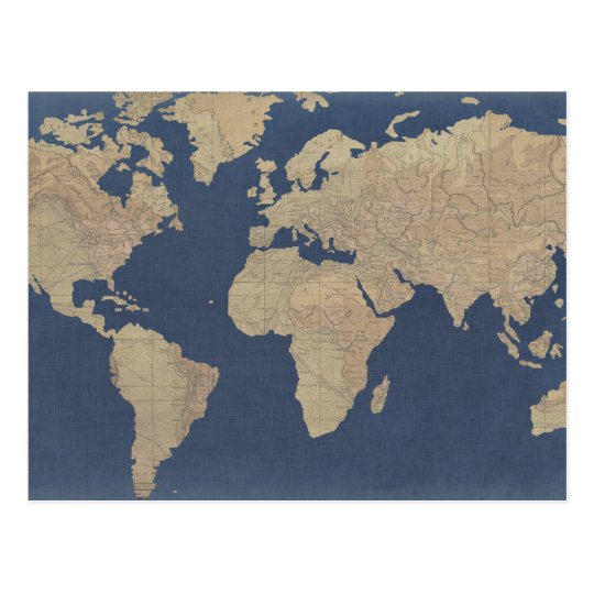 Gold and Blue World Map Postcard | Zazzle.ca