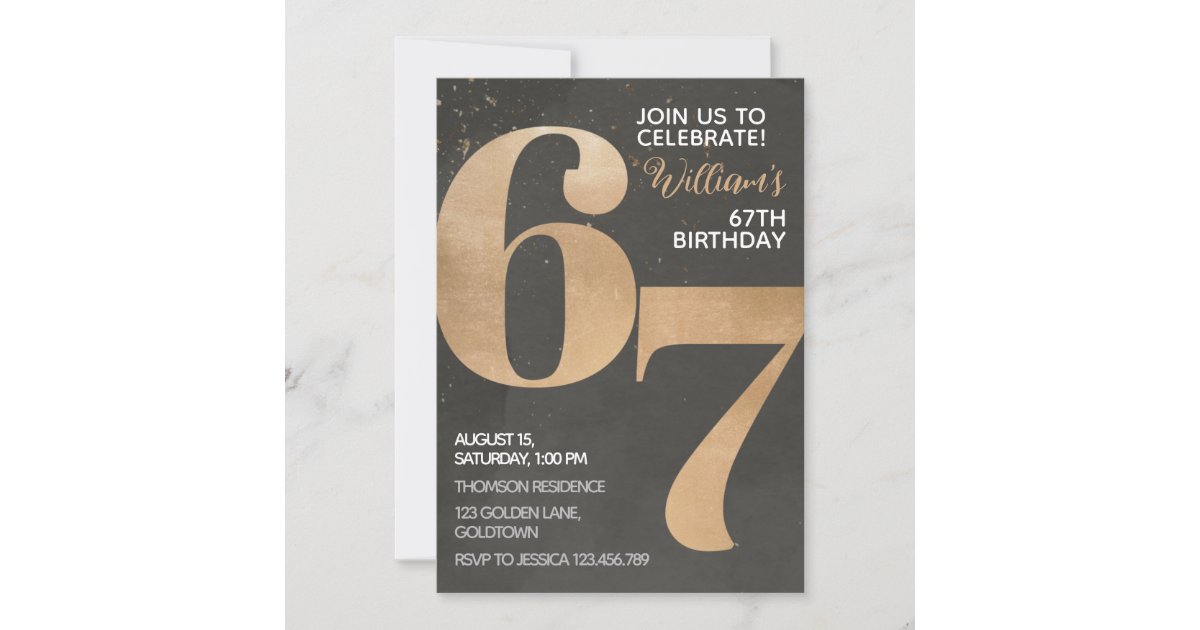 Gold Black 67th Birthday Invitation | Zazzle