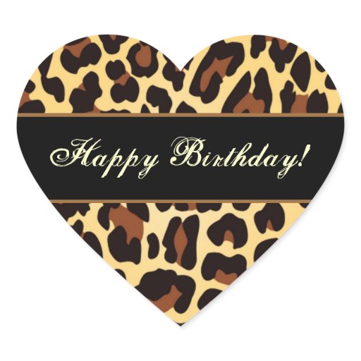Gold Black Leopard Happy Birthday Heart Sticker | Zazzle