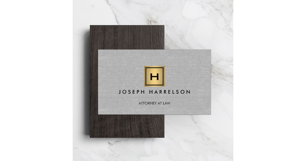 GOLD BOX LOGO with YOUR INITIAL/MONOGRAM on Linen Business Card | Zazzle