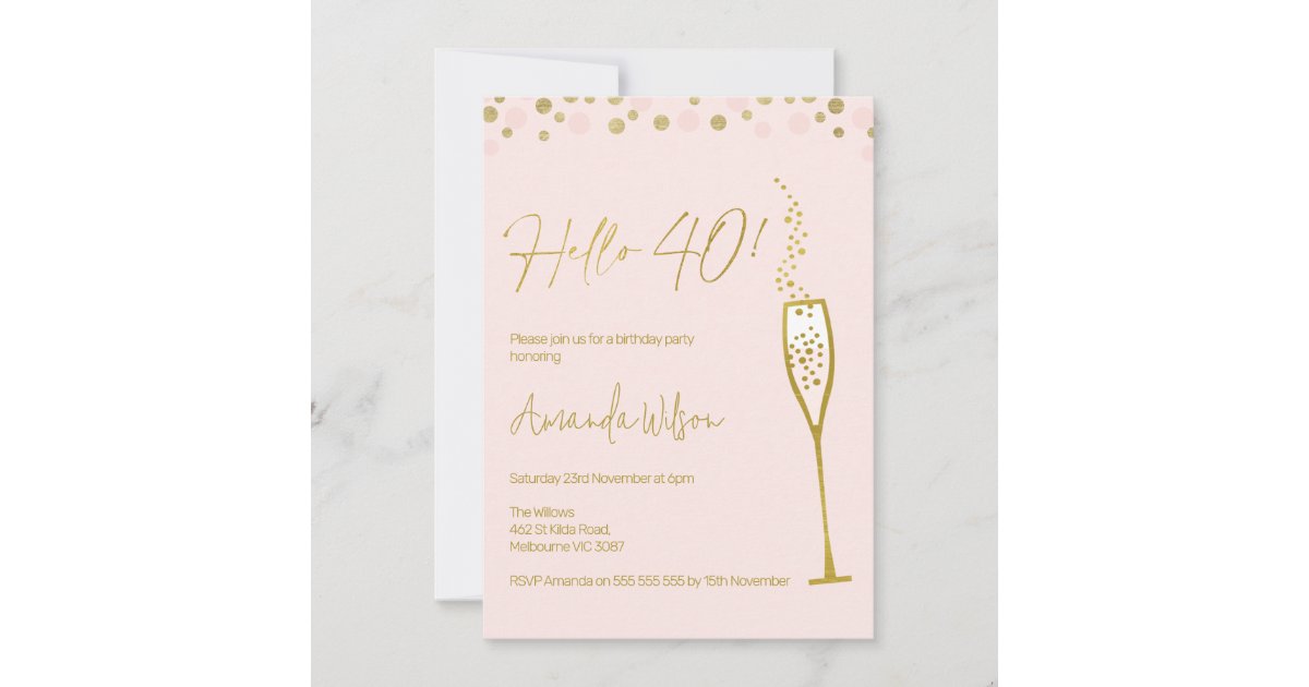 Gold Calligraphy Glass 40th Birthday Invitation | Zazzle