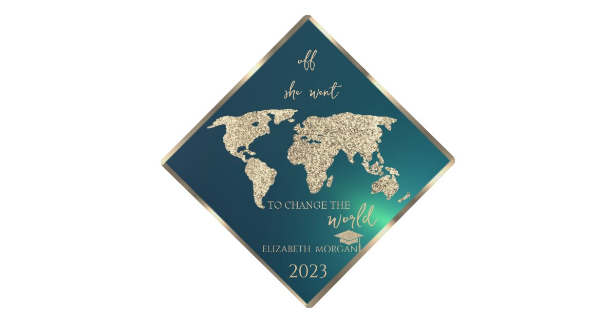Gold Glitter World Map,Grad Cap Green | Zazzle