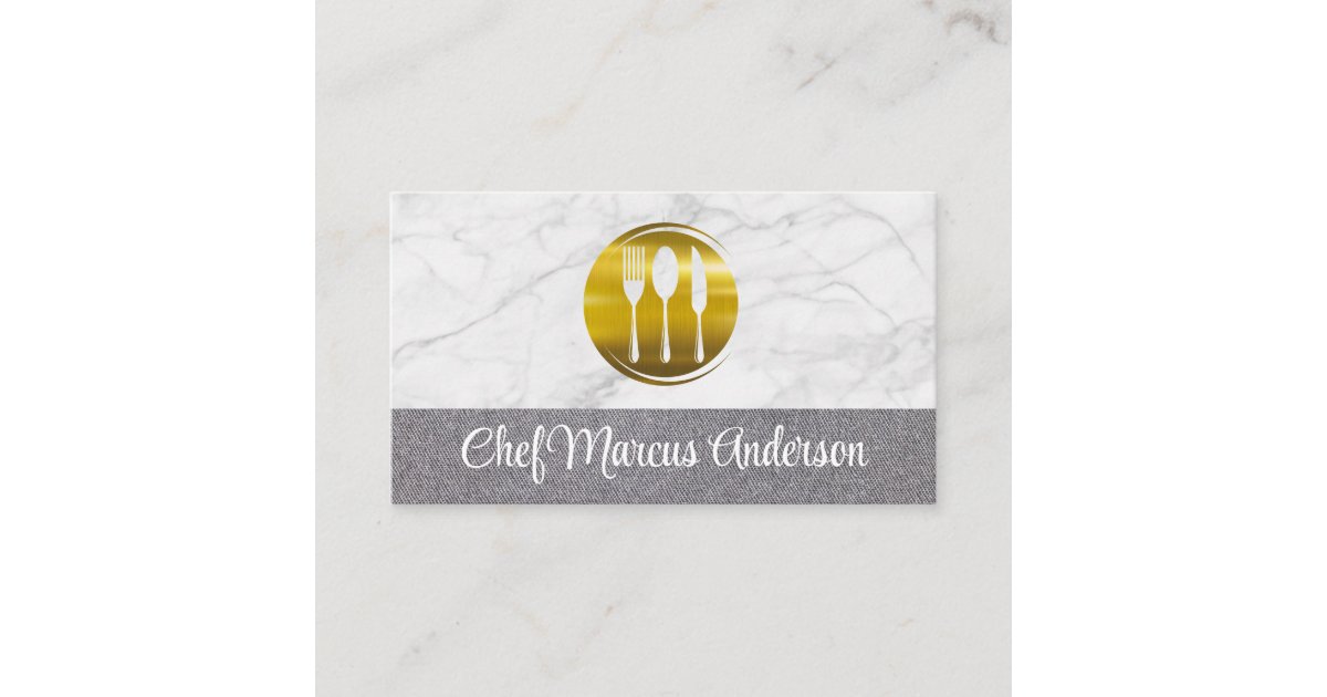 Gold Metal Silverware Logo | Restaurant Business Card | Zazzle