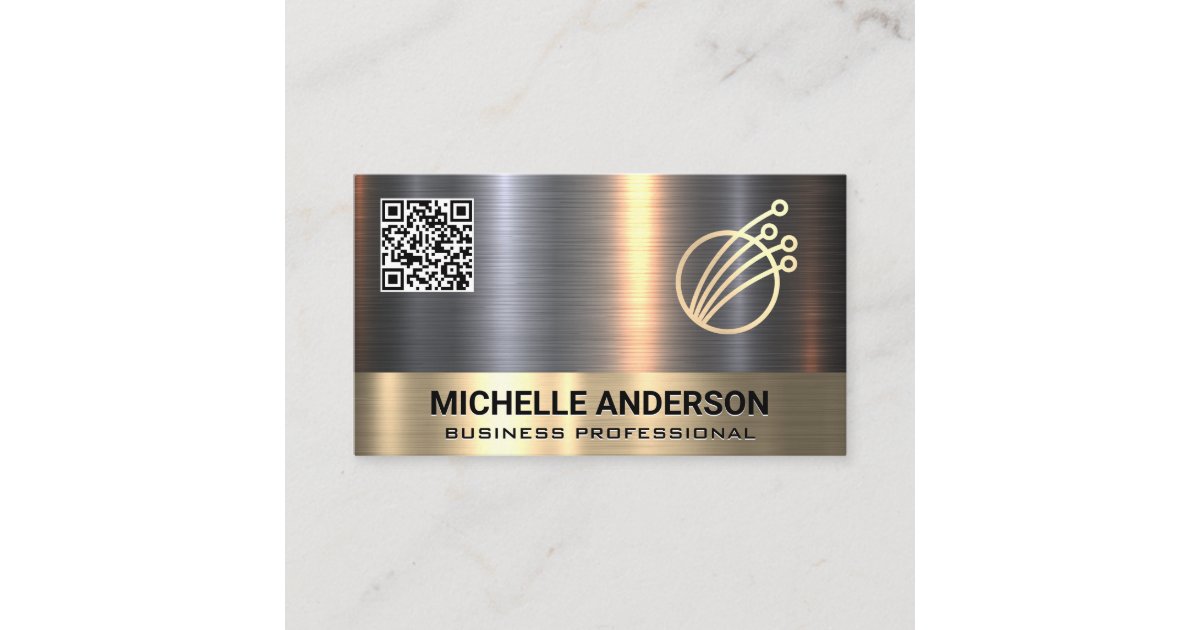 Gold Silver Metallic | Tech Logo | QR Code Business Card | Zazzle