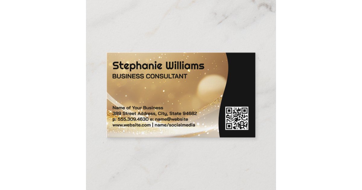 Gold Sparkle Glittery Boke | QR Code Business Card | Zazzle