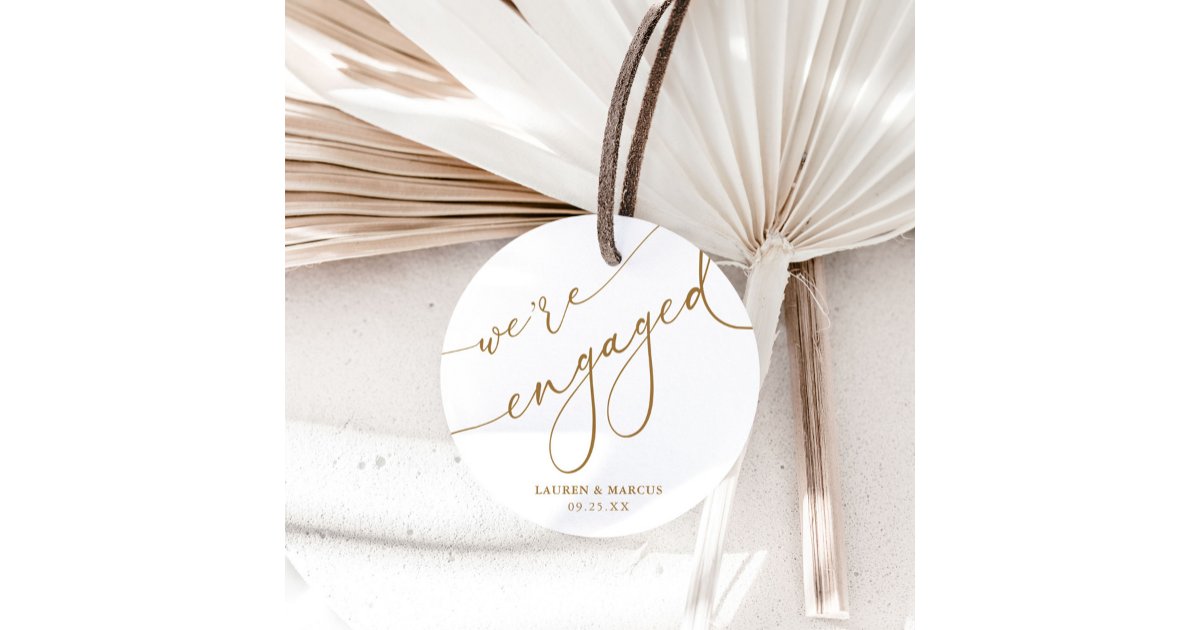 Gold We're Engaged Engagement Party Favour Tags | Zazzle