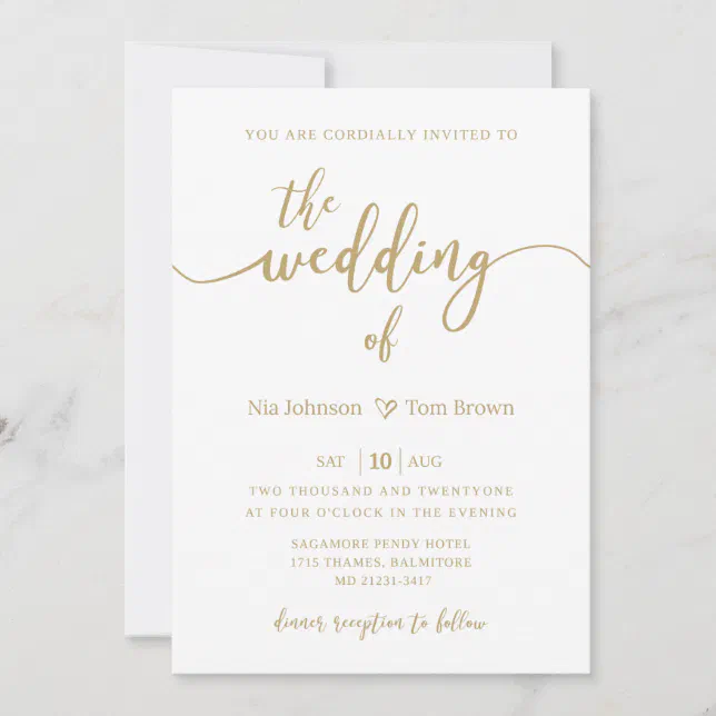 Gold & White Wedding Invitation Template | Zazzle